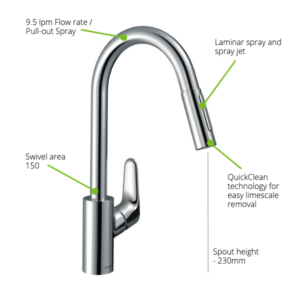 hansgrohe Focus with Pull-out Spray Single Lever Swivel Spout 240 ...