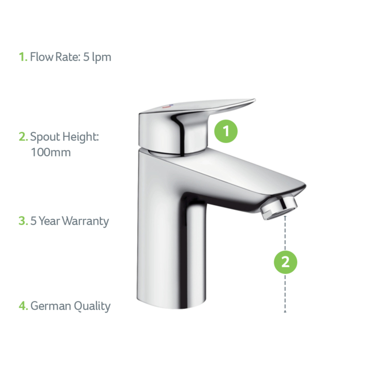 hansgrohe Logis CoolStart Single Lever Basin Mixer 100 with Pop-Up ...