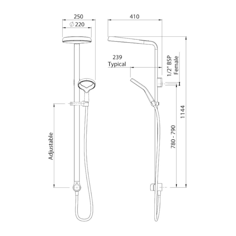 Methven Aurajet Aio Shower Set 0.8m Matte Black