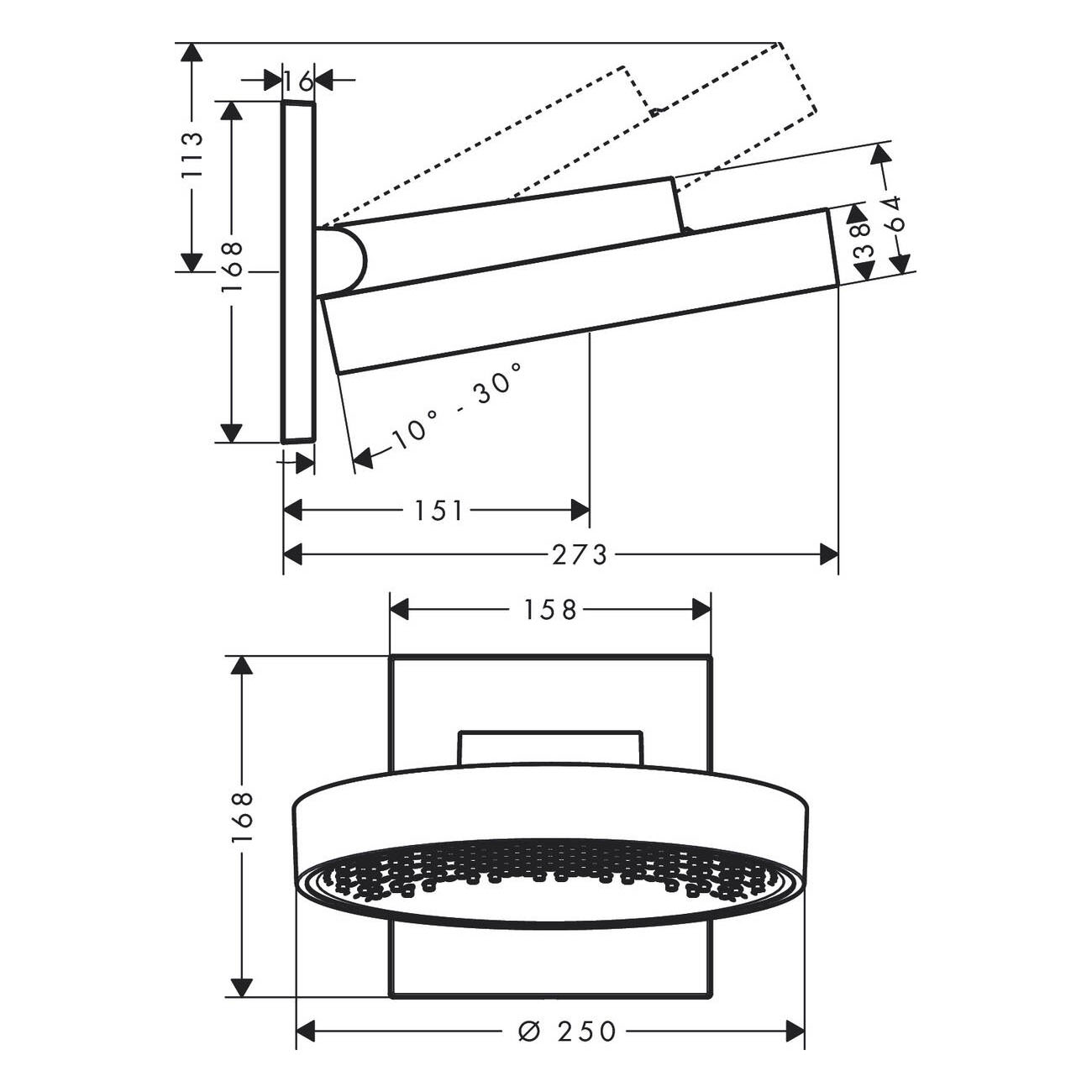 hansgrohe Rainfinity 250 1jet Ecosmart Chrome Overhead Shower with Wall ...