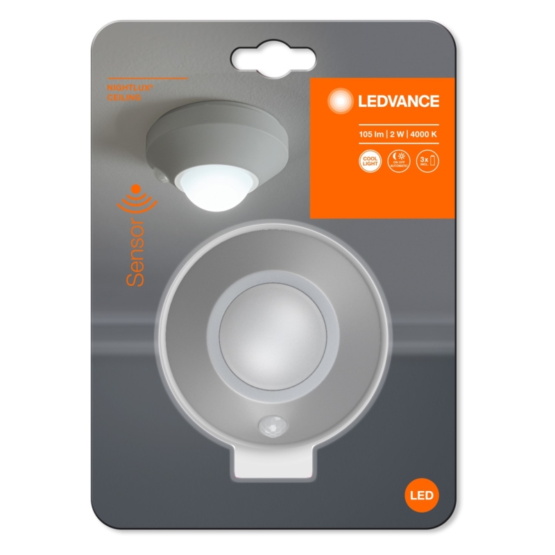 Ledvance Nightlux LED Ceiling Light 1.7W 4000K Silver | Battery Powered ...