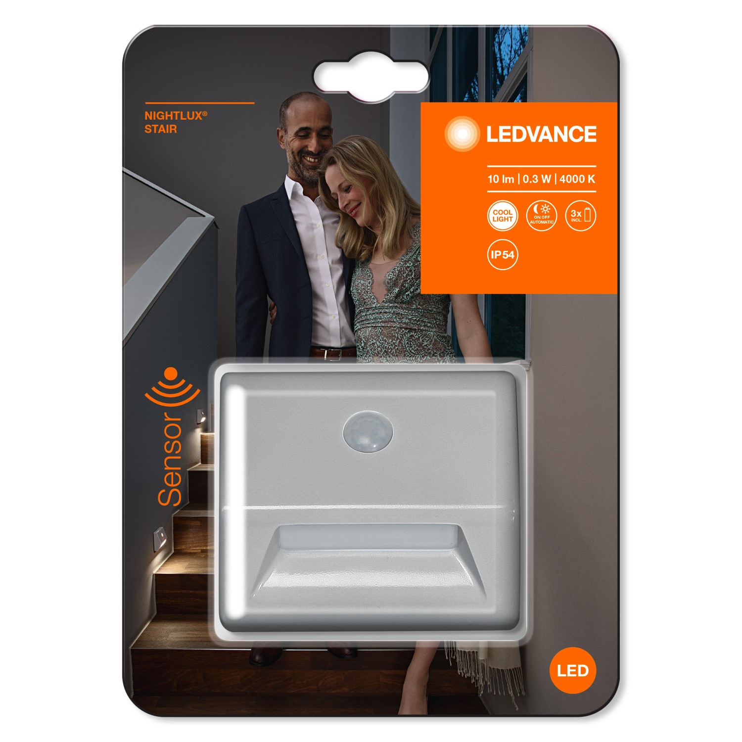 Ledvance Nightlux LED Hall and Stair Light 0.25W 4000K Silver | Battery ...