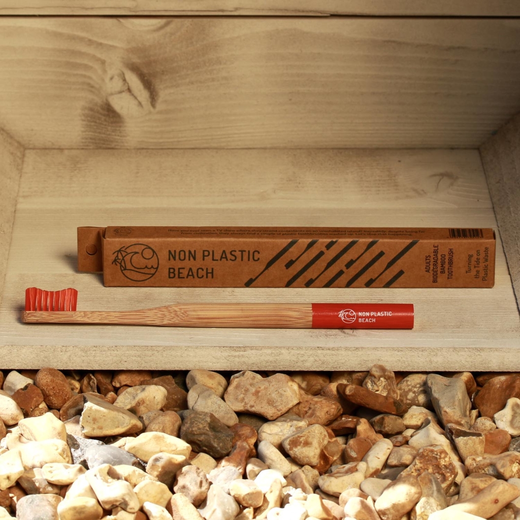 Non Plastic Beach Adults Bamboo Toothbrush | Red