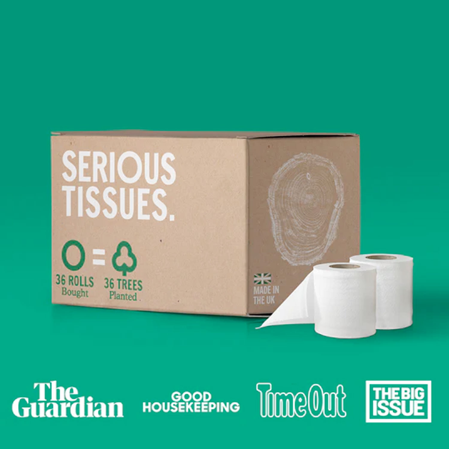 Serious Tissues Toilet Paper | 100% Plastic Free | 36 Rolls | 3 Ply