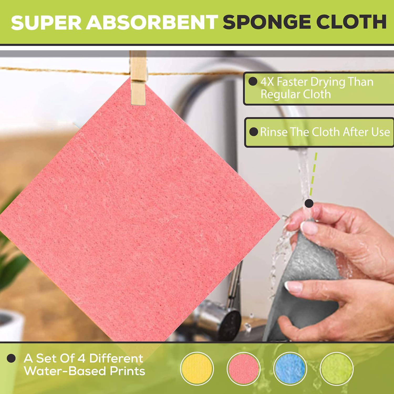 ecoLiving Compostable Sponge Cleaning Cloths | Rainbow | 4 Pack