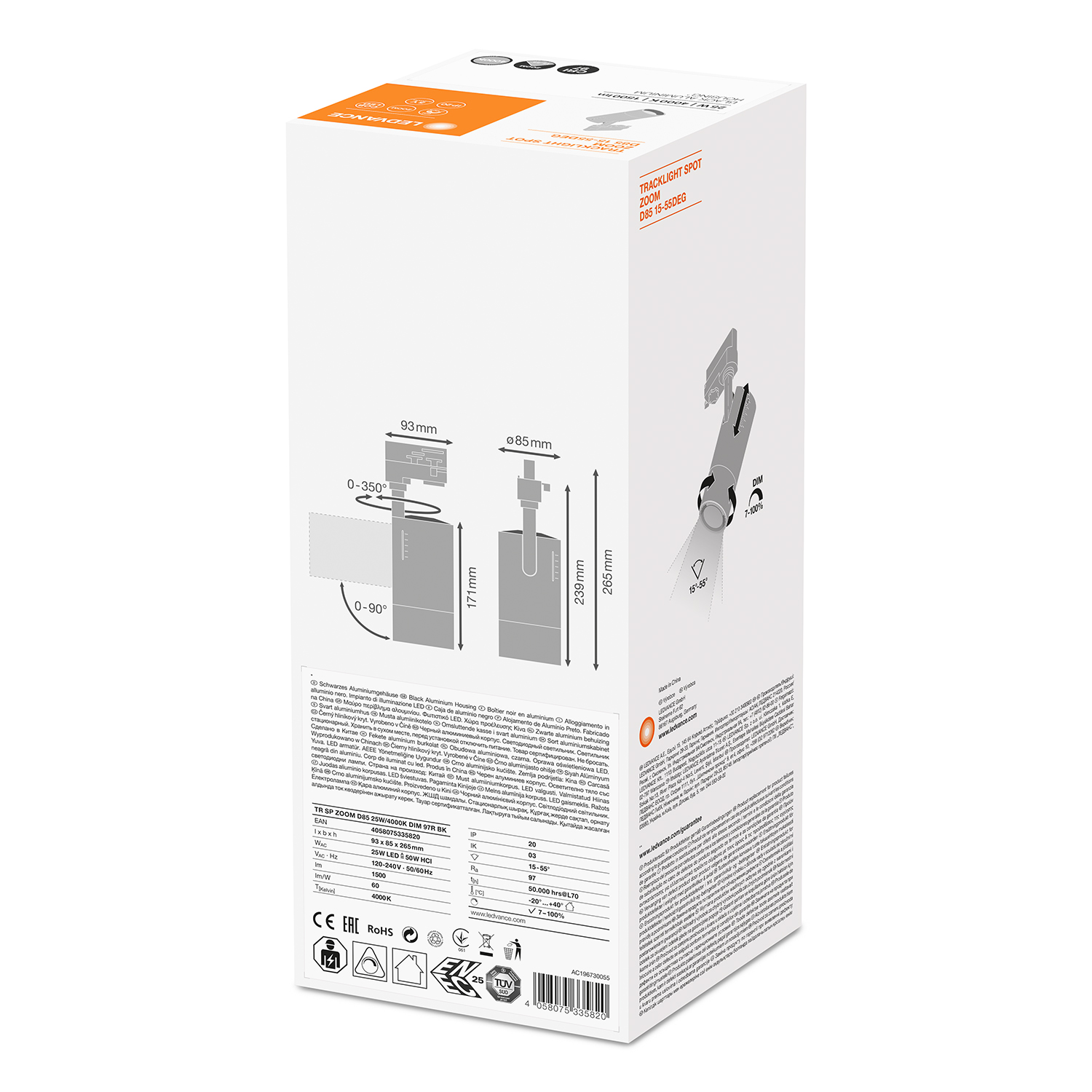 Ledvance Zoom Tracklight 25W 4000K | 10 - 55 Degree Beam Angle | Black ...