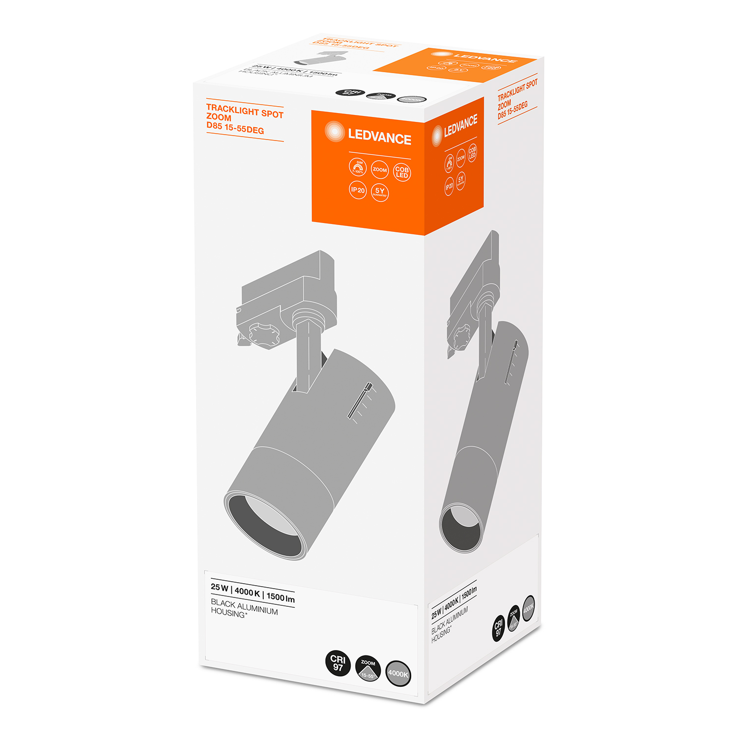 Ledvance Zoom Tracklight 25W 4000K | 10 - 55 Degree Beam Angle | Black ...