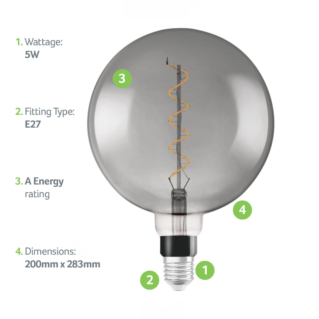 Ledvance Vintage 1906 LED Filament Smoke Globe E27 5W 1800K | Warm Comfort White | Dimmable