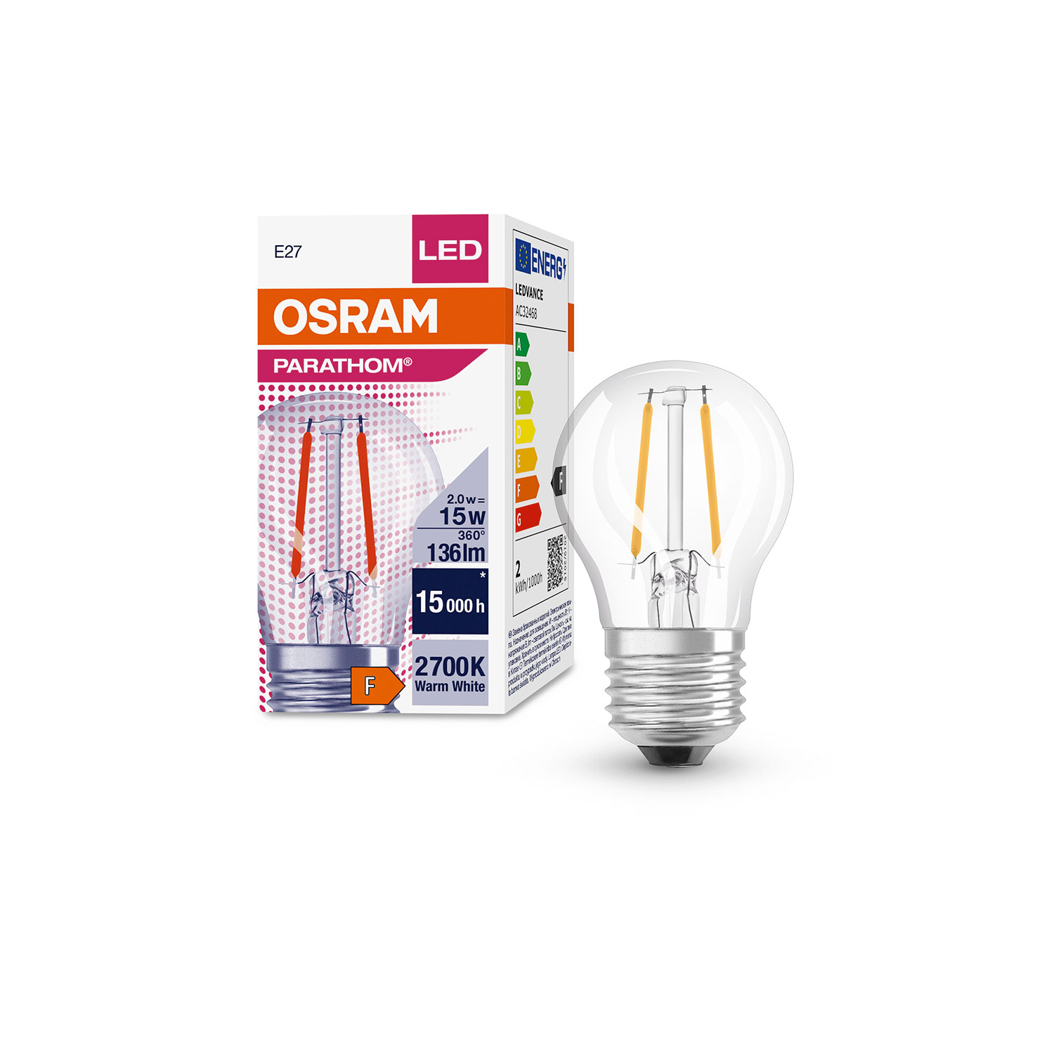 Ledvance Parathom LED Filament Golfball E27 1.5W 2700K | Warm White