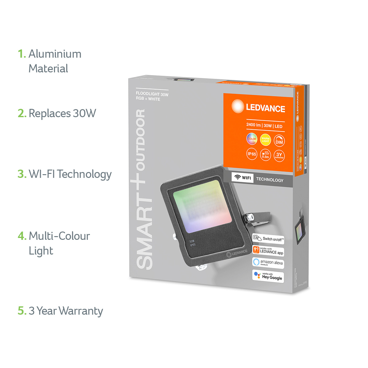 Ledvance Smart+ WiFi Floodlight 30W | Multicolour RGBW | WiFi