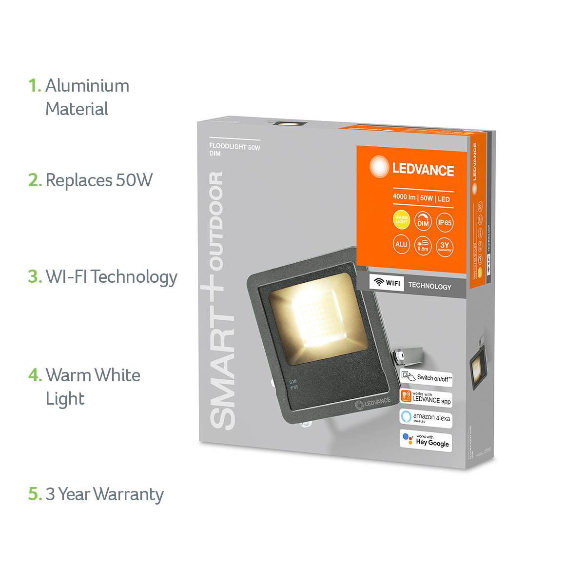 Ledvance Smart+ WiFi Floodlight 50W | Warm White | WiFi