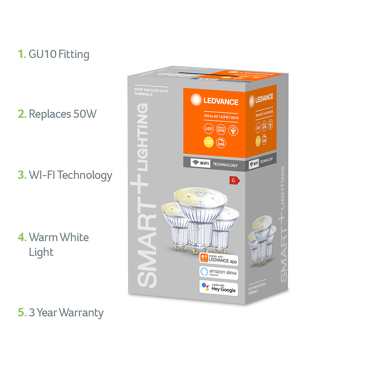 Ledvance Smart+ LED Spotlight GU10 4.9W | Warm White | WiFi | 3 Pack