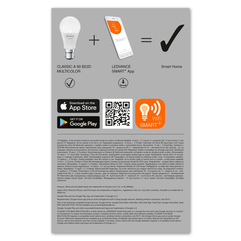 Ledvance Smart+ A60 Bulb B22d 9W | Multicolour Wifi | 3 Pack