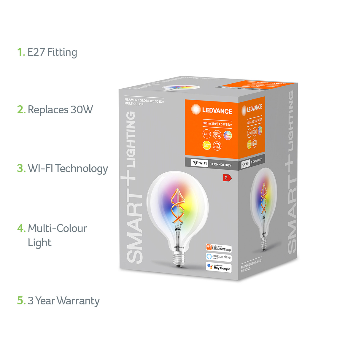 Ledvance Smart+ LED Filament Large Globe 125 E27 4W | Multicolour RGBW | WiFi