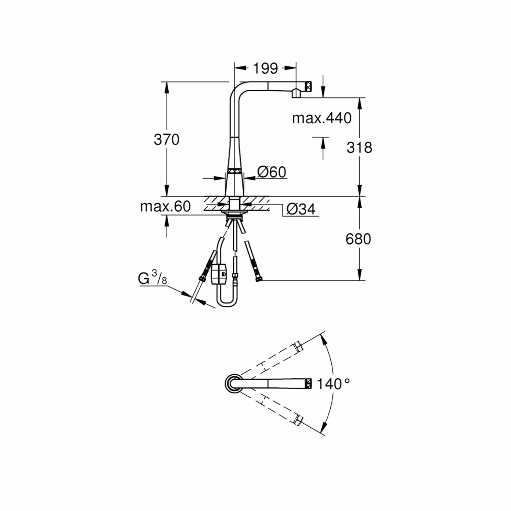 Grohe Zedra SmartControl Single Lever Swivel Spout 140 Kitchen Mixer ...
