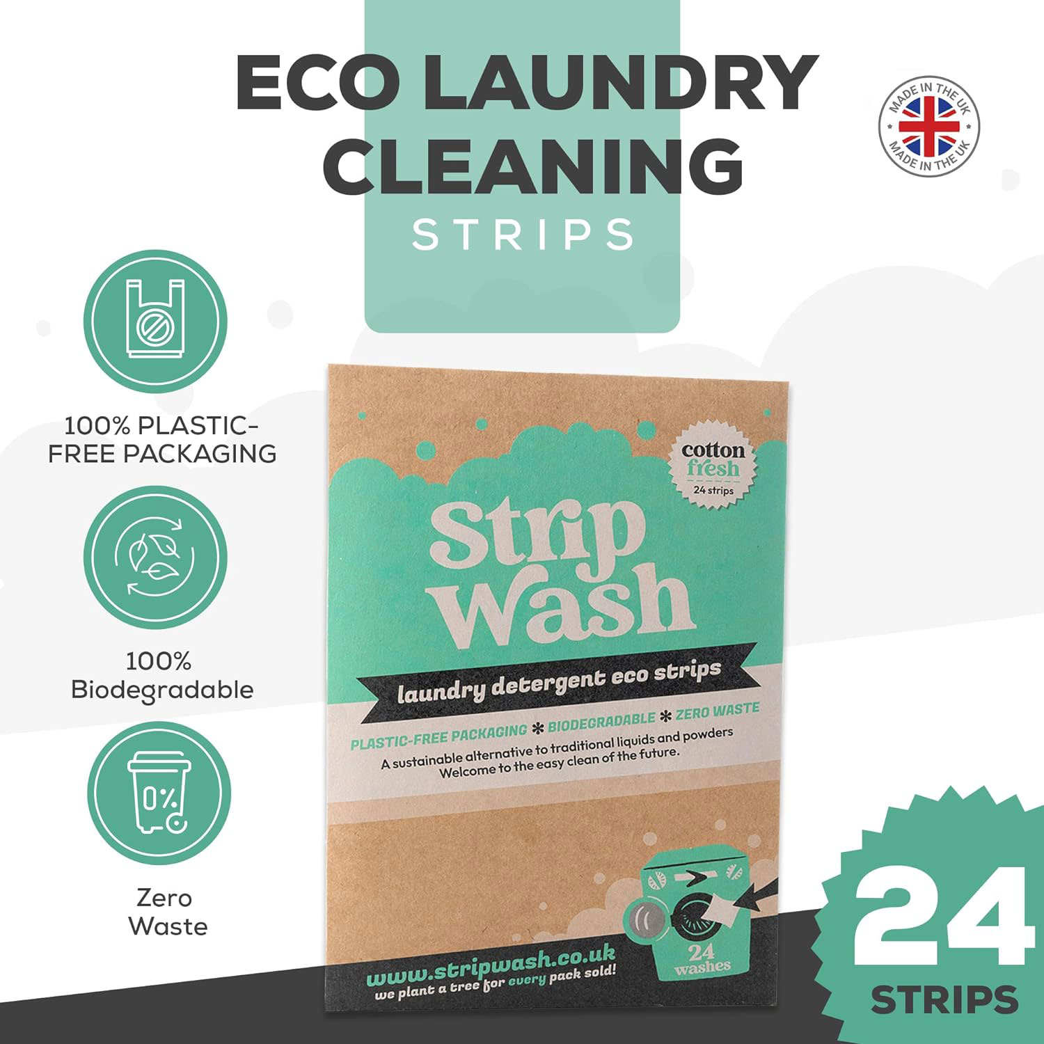 ecoLiving Strip Wash Laundry Detergent Strips Cotton Fresh | 24 Strips