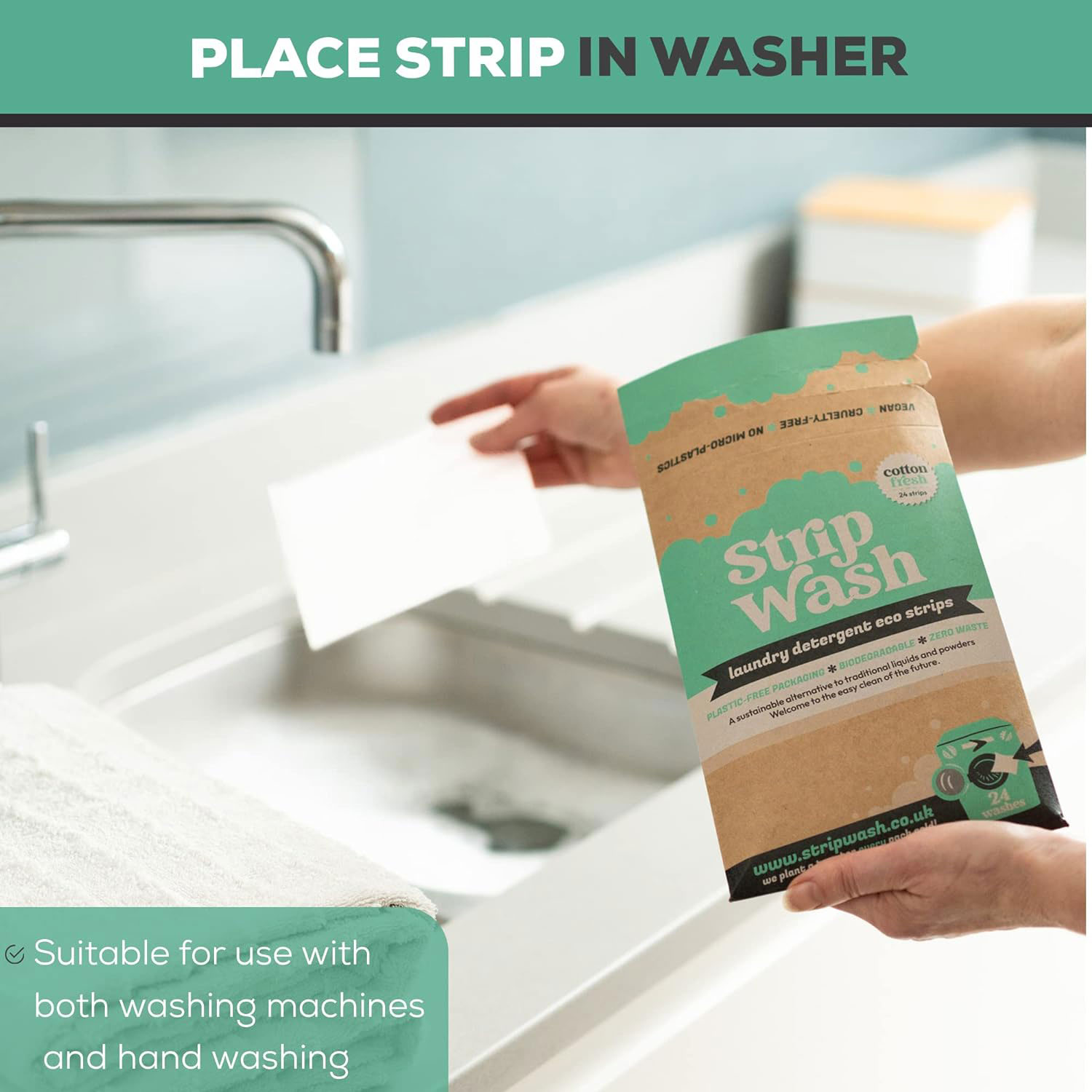 ecoLiving Strip Wash Laundry Detergent Strips Cotton Fresh | 24 Strips