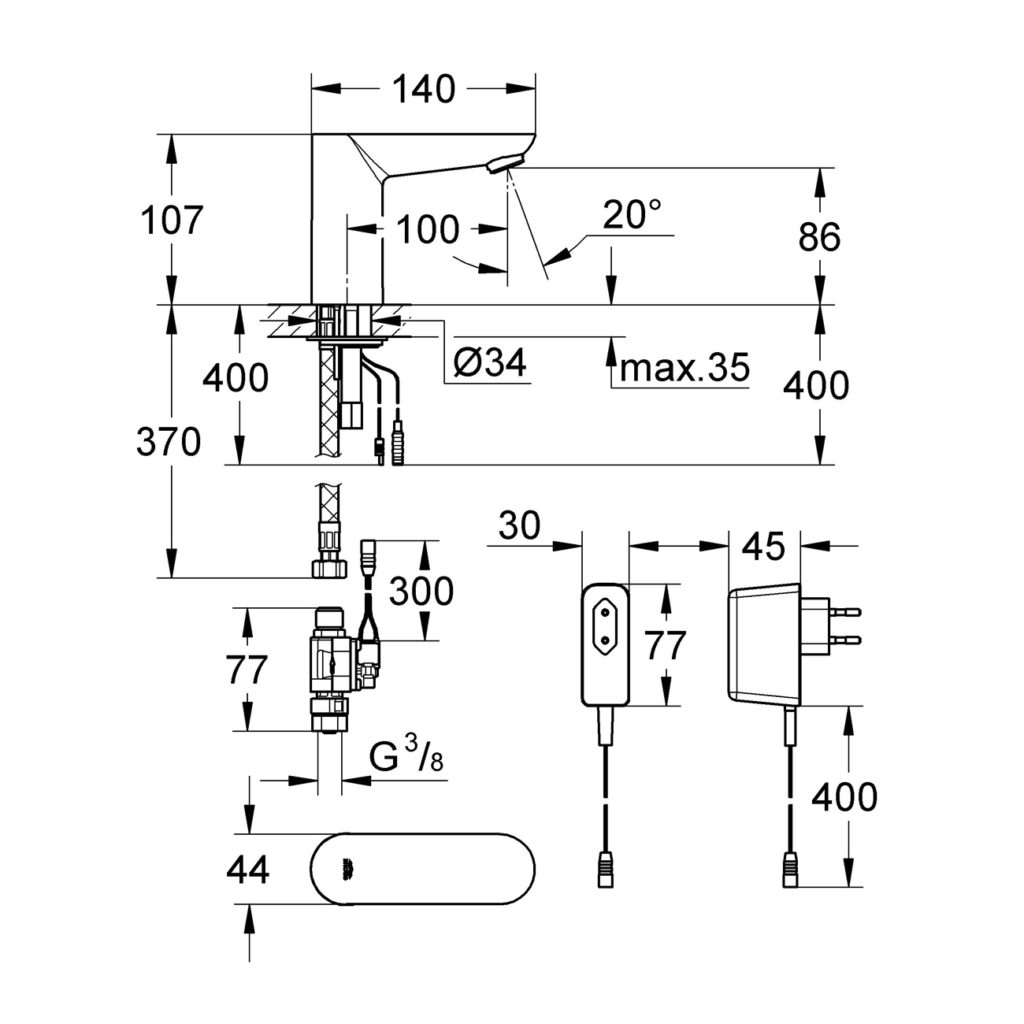 Grohe Euroeco Cosmopolitan E Electronic Mains Powered Sensor Mixer Tap